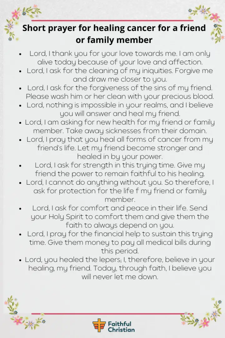 7 Prayers for healing cancer for friend or family member