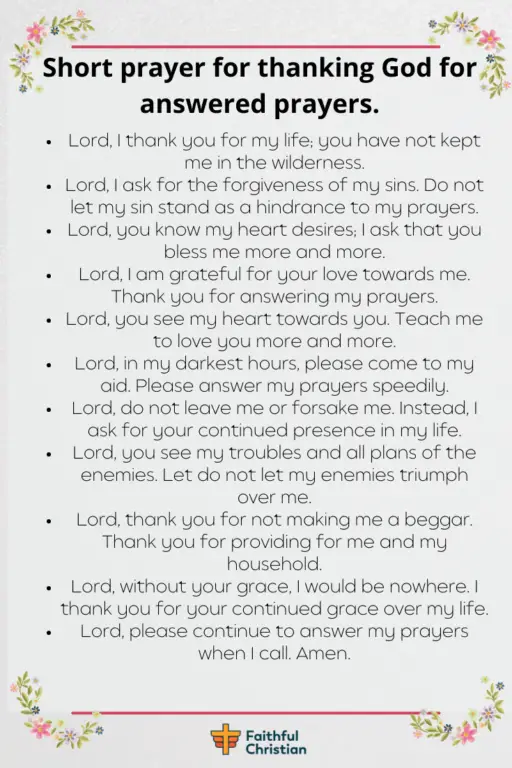 7 Prayers for thanking God for answered prayers