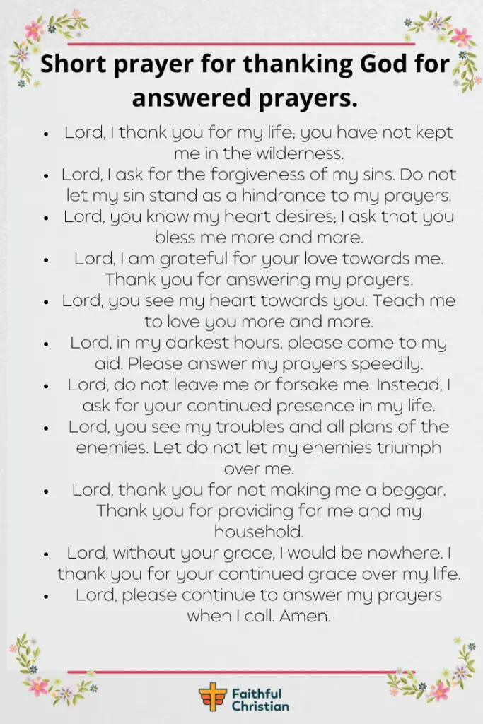 7 Prayers for thanking God for answered prayers